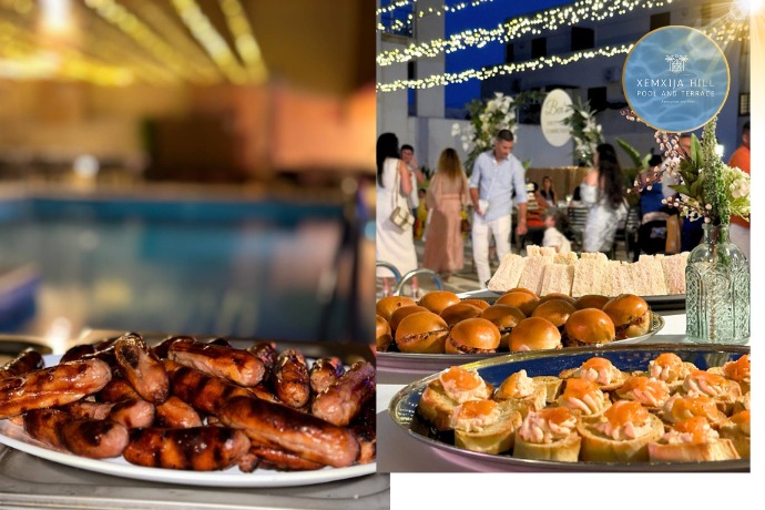 Pool Day at Xemxija Hill Pool & Terrace. Sunbed, Umbrella, Lunch Choice ...
